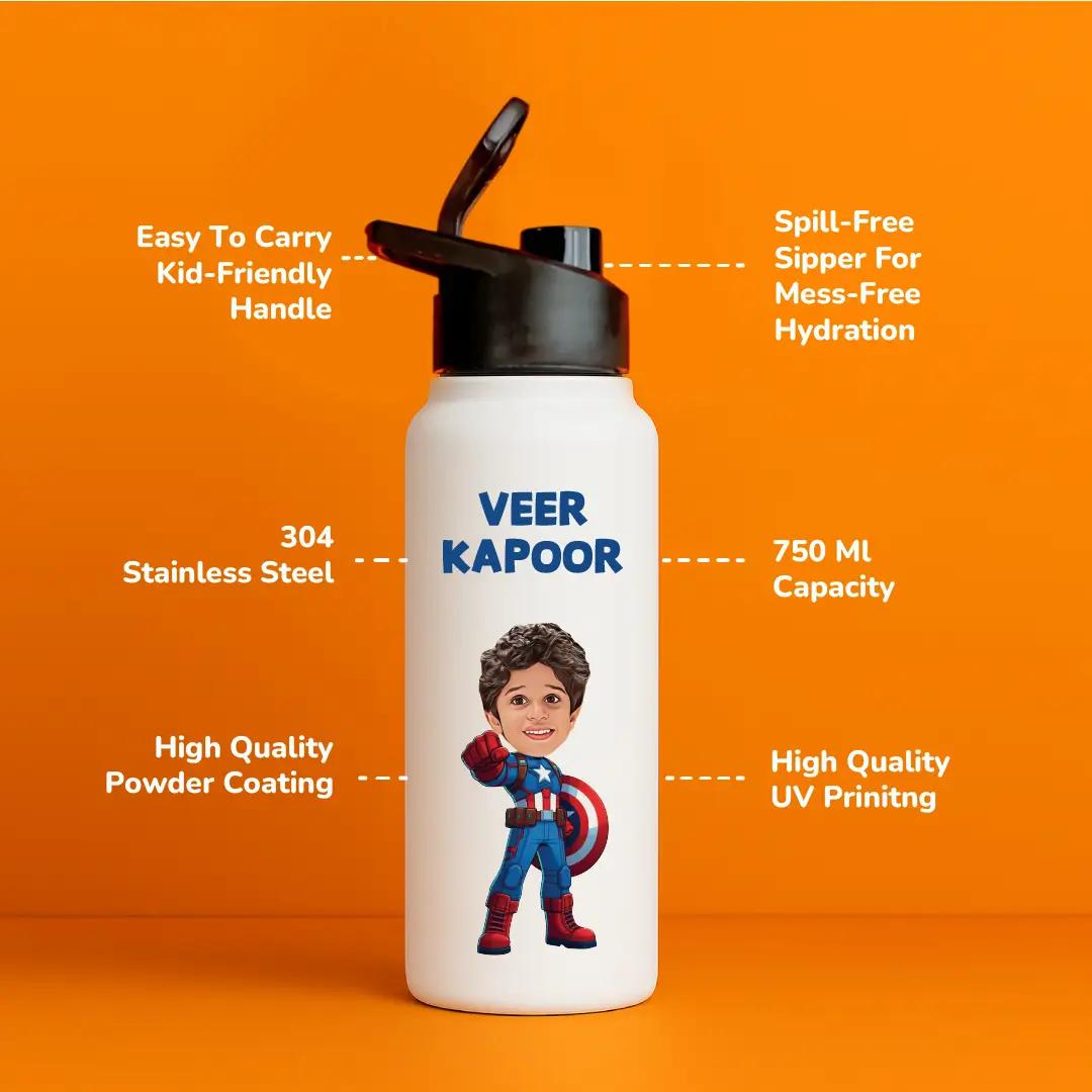 Personalised Character Water Bottle for Kids – 750ml Stainless Steel ...